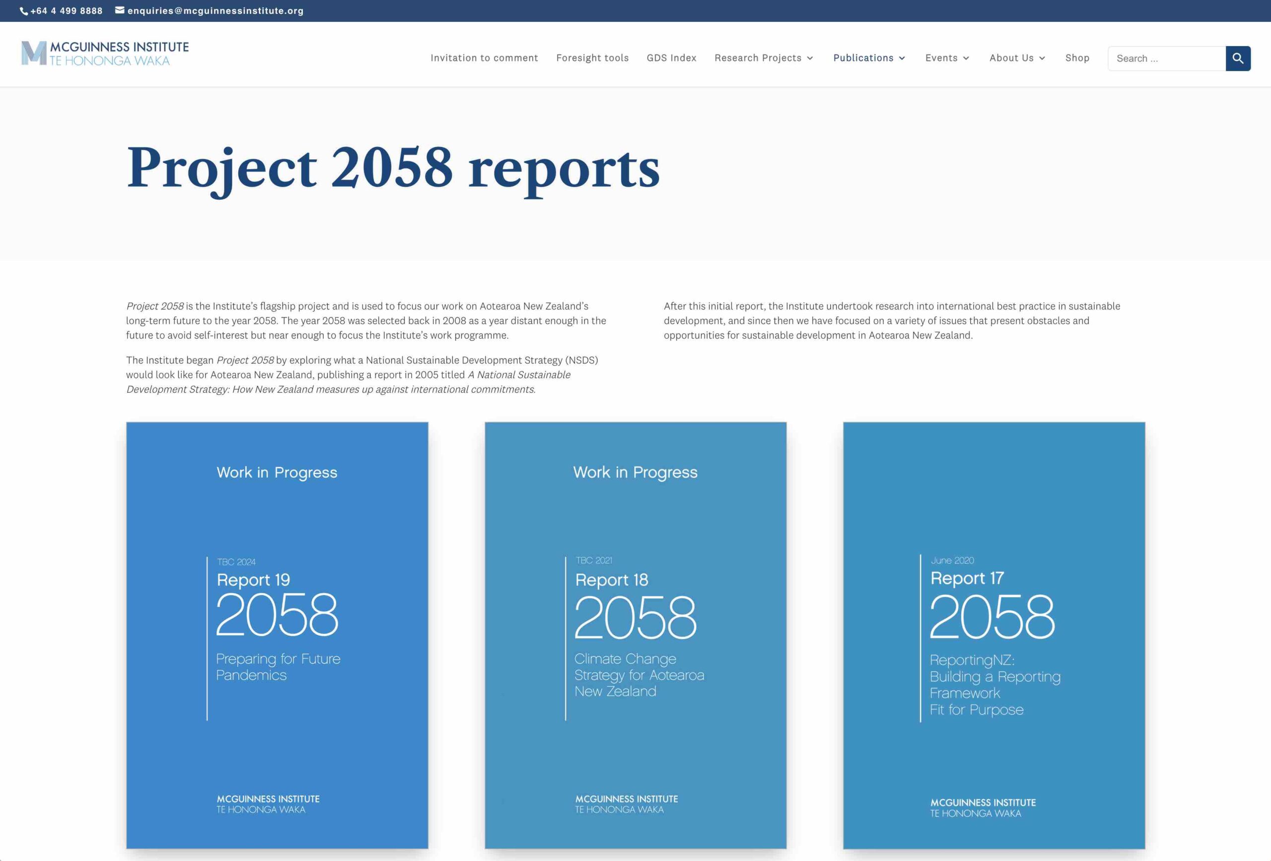 Project 2058 Reports - McGuinness Institute